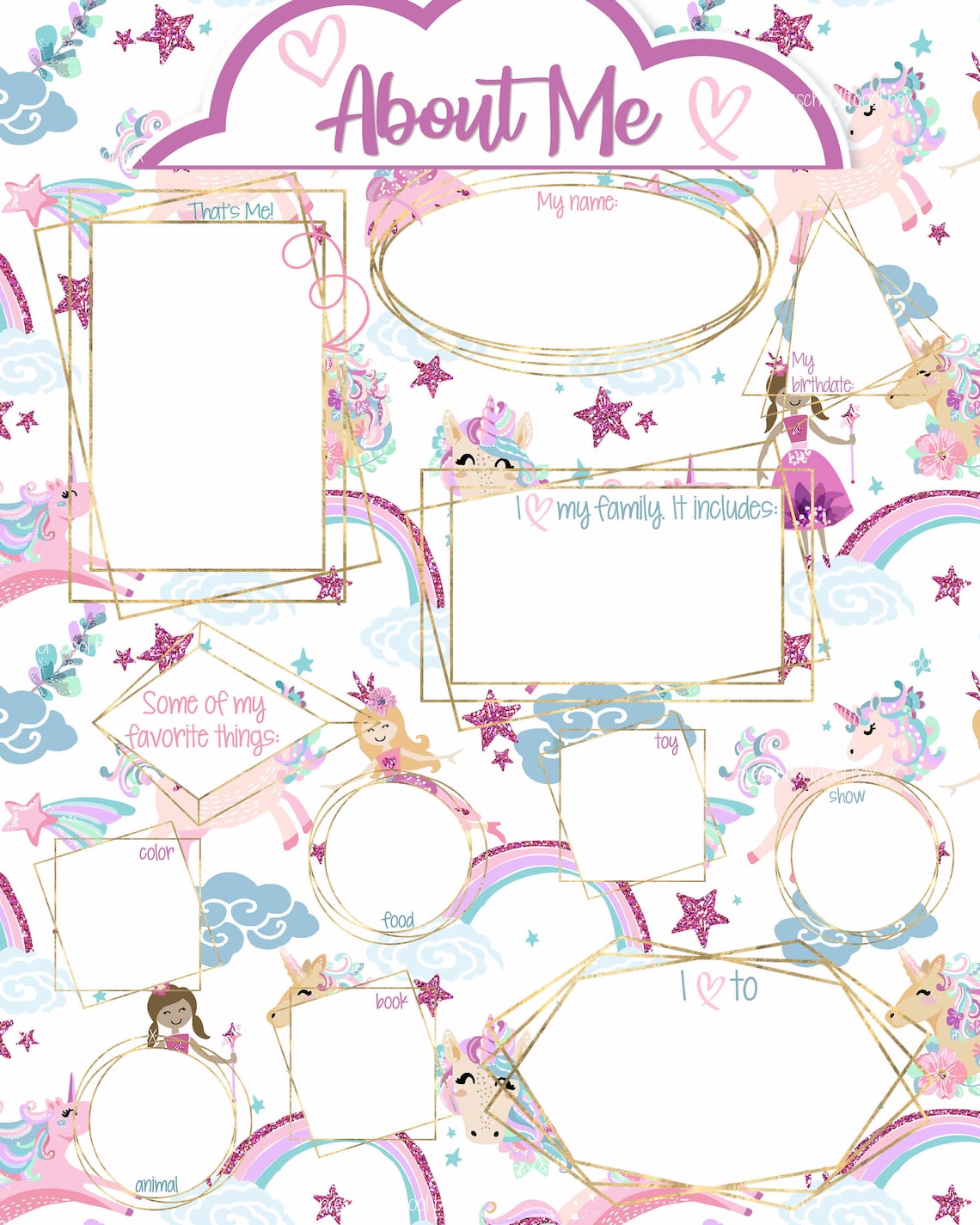 ALL ABOUT ME Unicorn and Fairy Themed Rainbow Pink Purple - Etsy