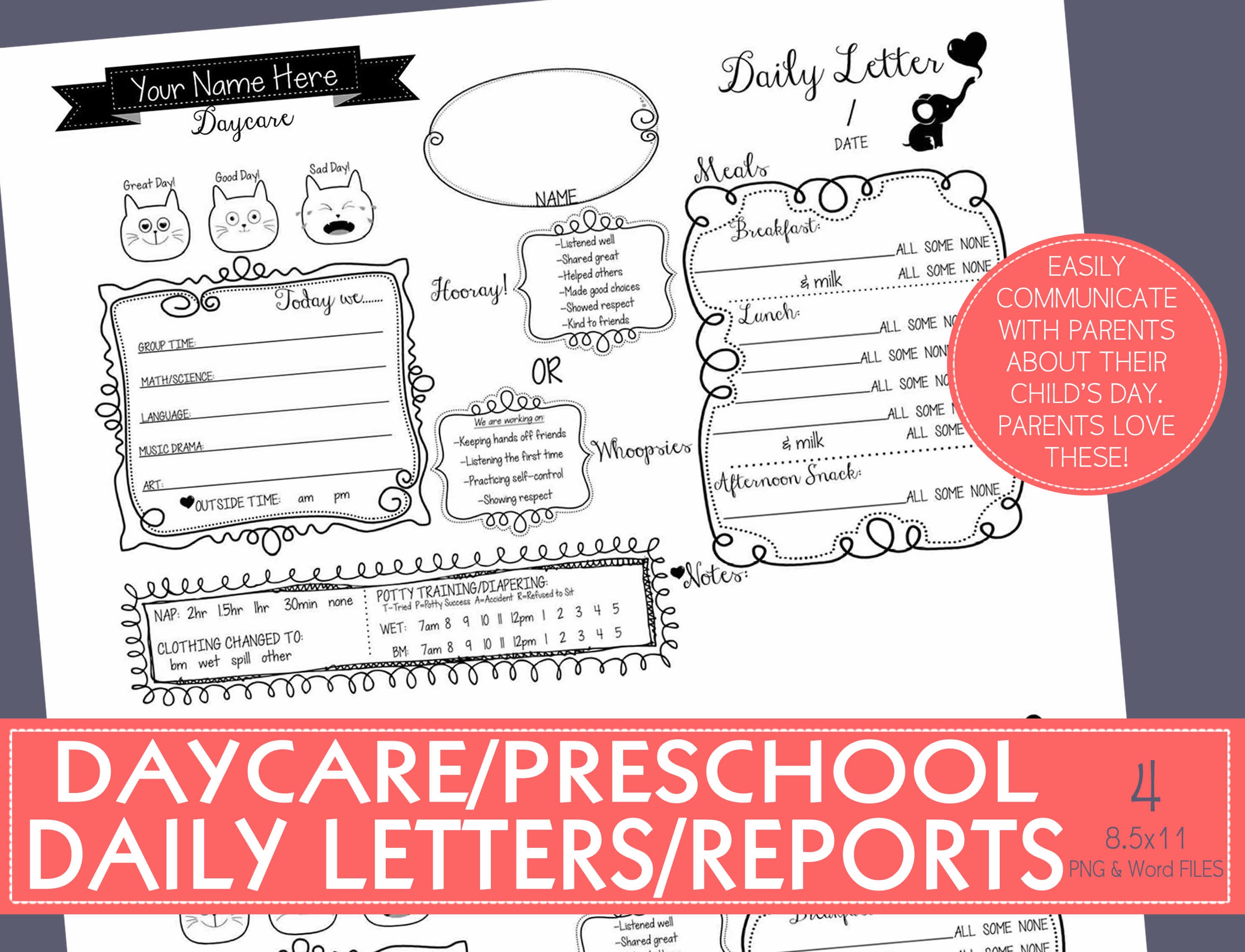 DAILY LETTER/REPORT : Daycare / Preschool / Child Care / Early - Etsy