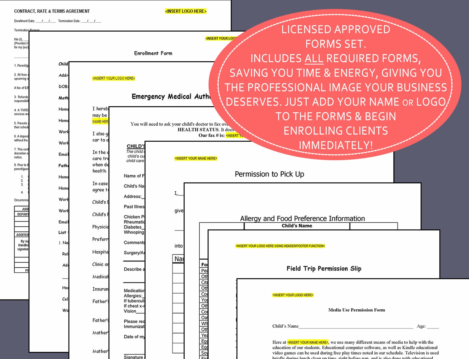 STARTING A DAYCARE Complete Paperwork Forms Bundled Set Including ...
