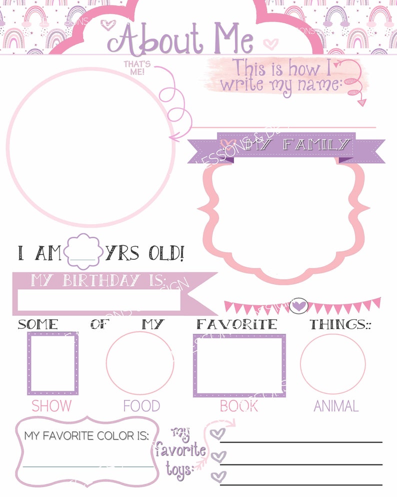 All About Me Poster: Rainbow Pink & Purple Fill-in Keepsake (digital ...