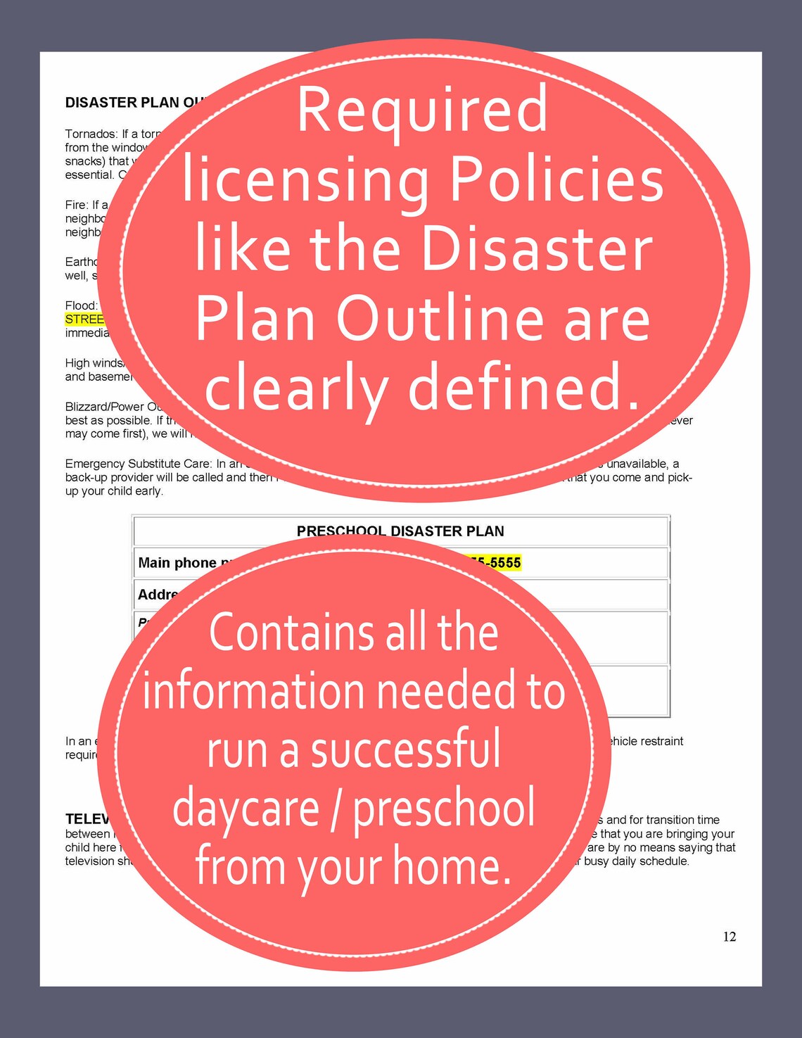 Editable DAYCARE PARENT HANDBOOK Word Doc, Policies & Procedures: in ...