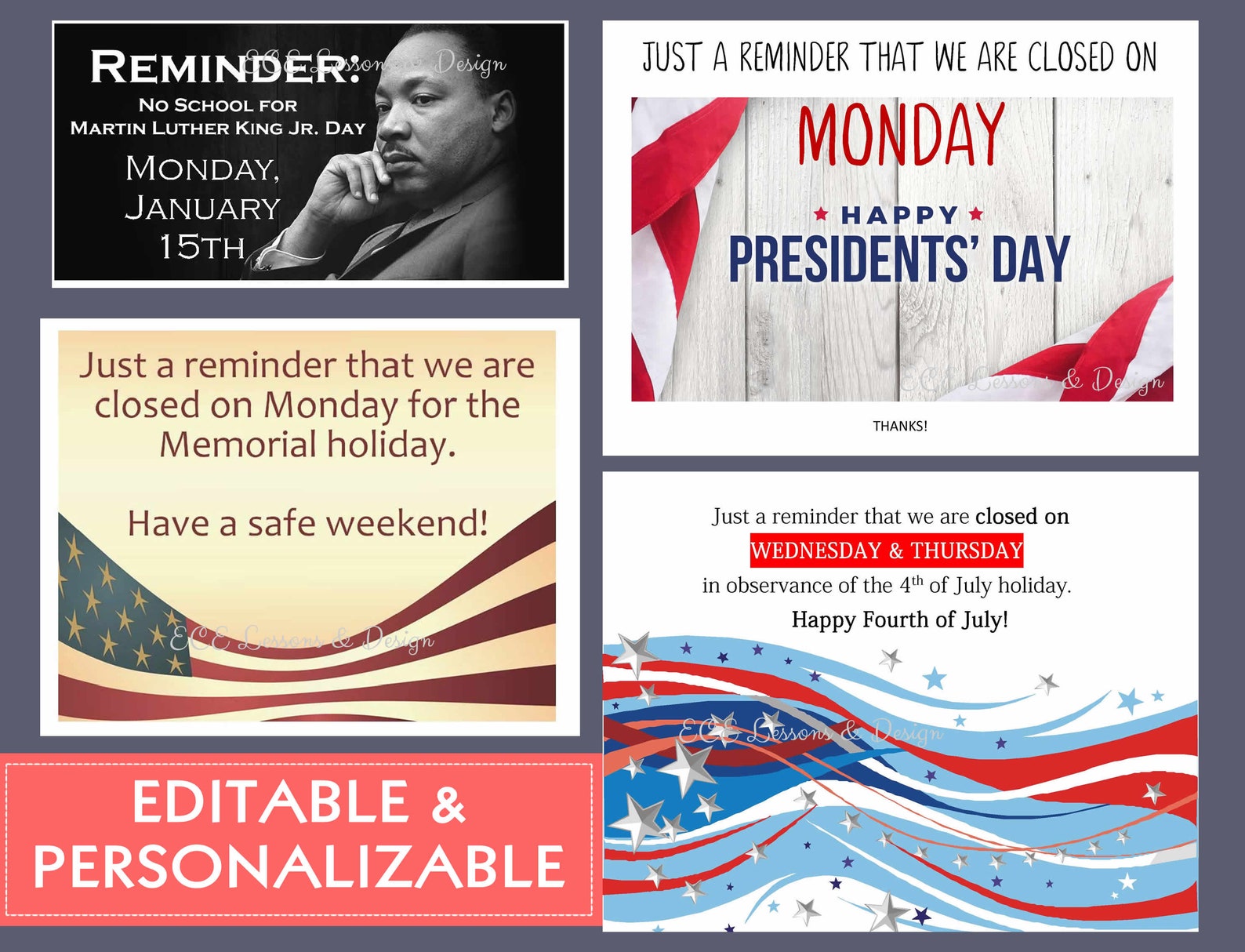 Editable Holiday Closure Notice Set: Business Closure Reminders (word ...
