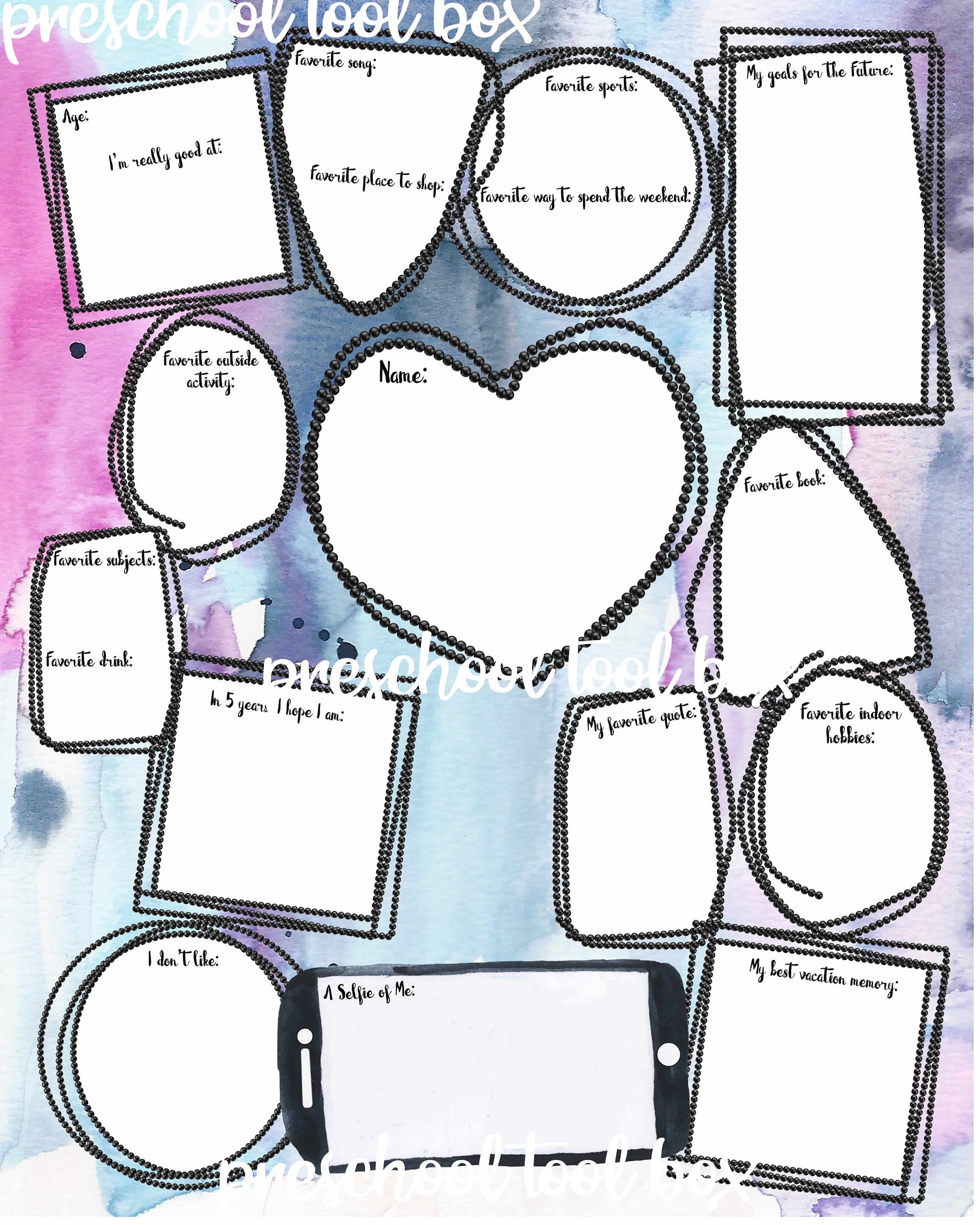 ALL ABOUT ME Watercolor Middle School, High School, Tween, Teen, Adult ...