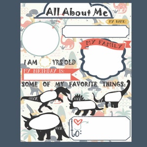 ALL ABOUT ME Dinosaur Themed - Printable in 8x10, 11x14, 16x20, 22x28 ...