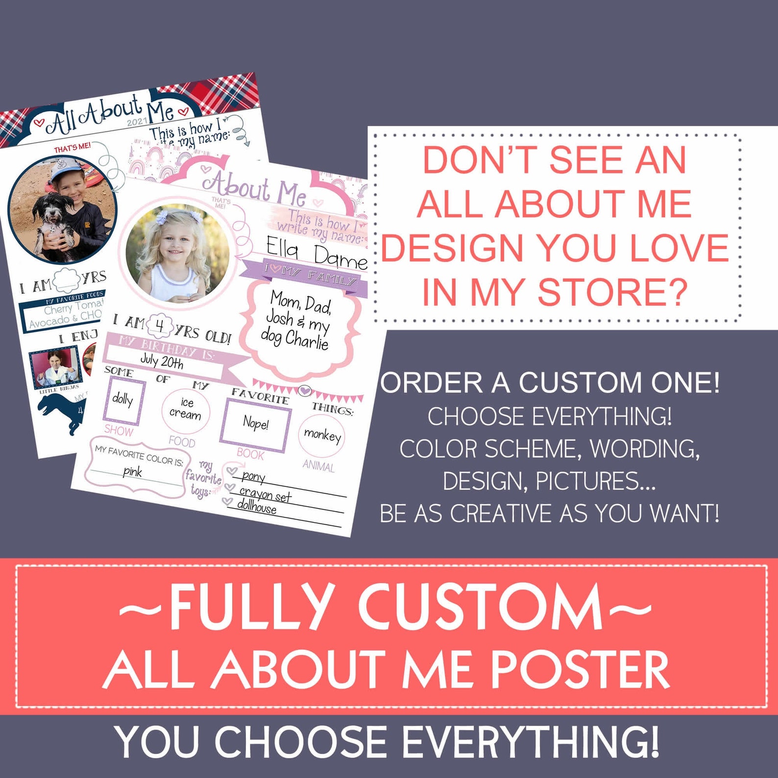 Custom ALL ABOUT ME Poster Printable in 8x10, 11x14, 16x20, 22x28 ...