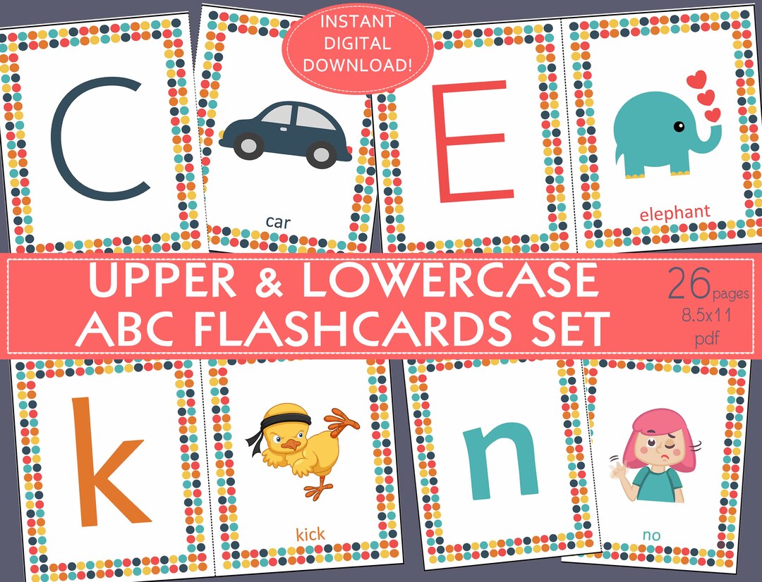 Printable ALPHABET FLASHCARDS SET, Abc Flashcards, Lowercase,uppercase ...