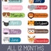 MONTHLY ANIMAL CALENDAR Set: Months, Year, Week Days Reusable Labels ...