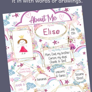 Unicorn Fairy All About Me Poster: Rainbow Printable (digital Download ...