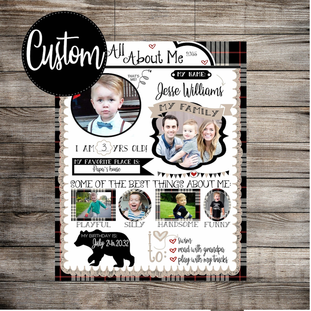 Custom ABOUT ME POSTER Modern Personalized Sign, Printable in 8x10 ...