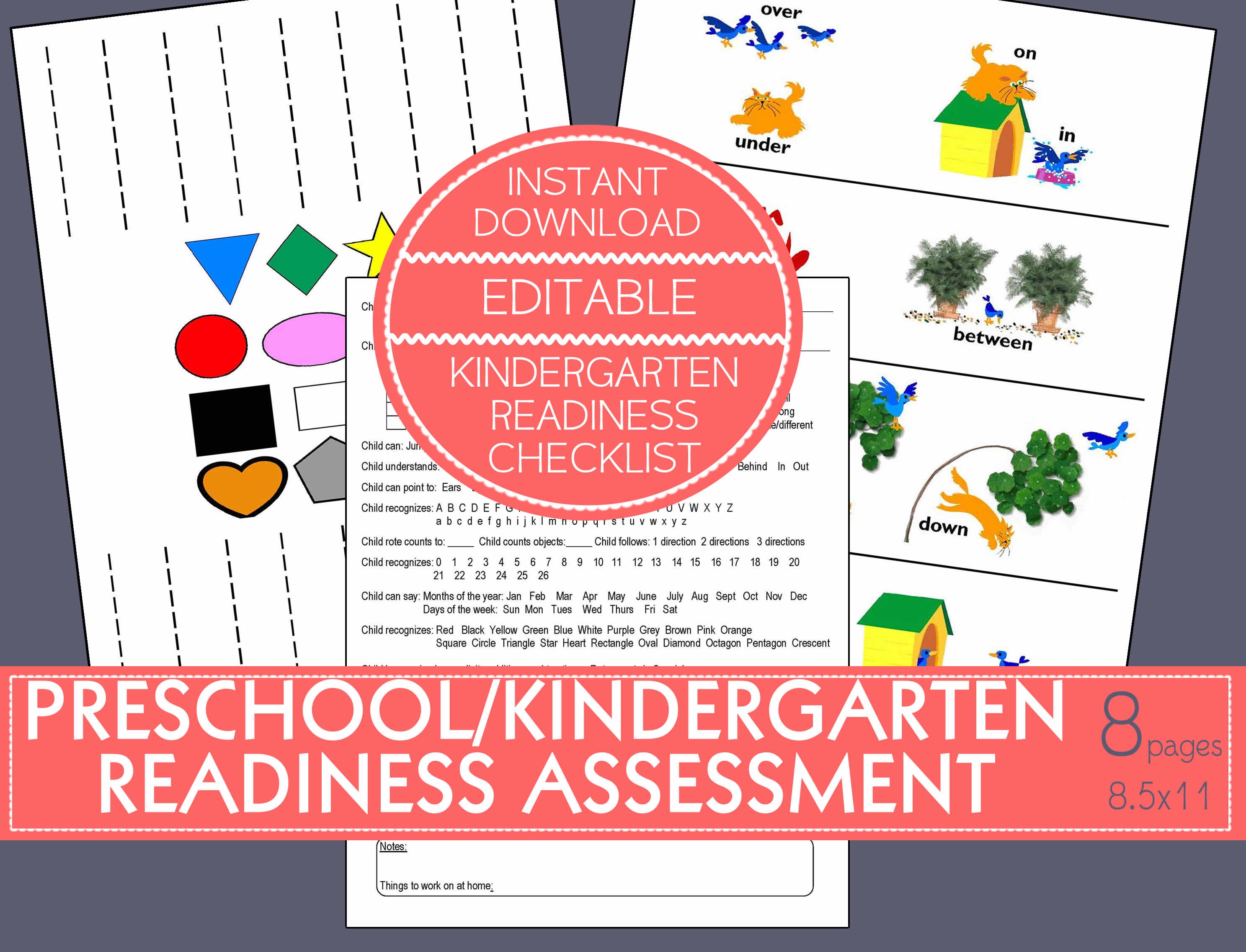 KINDERGARTEN READINESS ASSESSMENT For: Toddler Preschool - Etsy