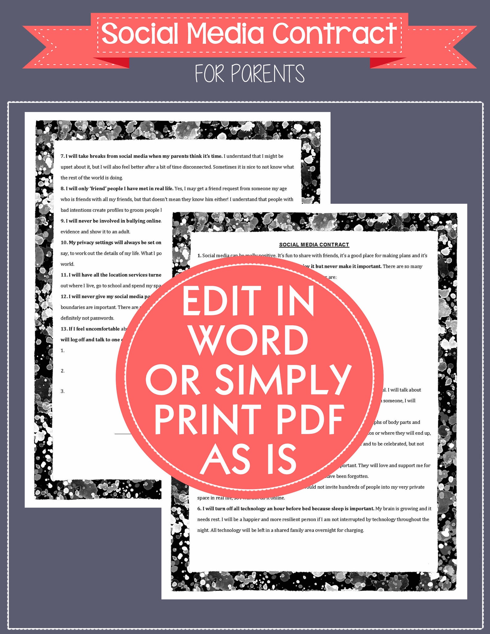 Social Media Contract for Tweens/teens: Editable Word/pdf Parenting ...