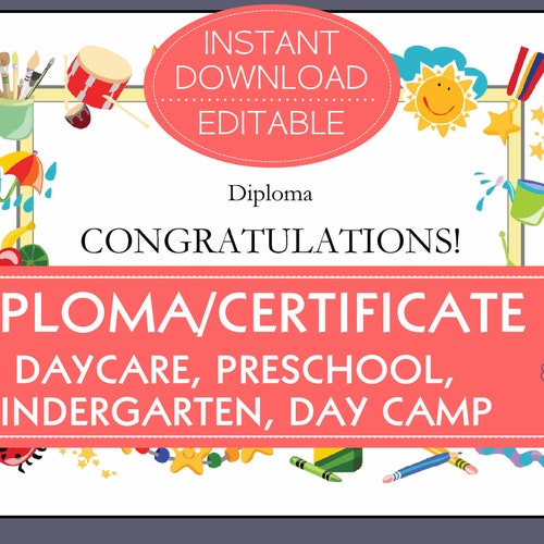 FILL-IN-BLANK Diploma/certificate for Preschool Daycare & - Etsy