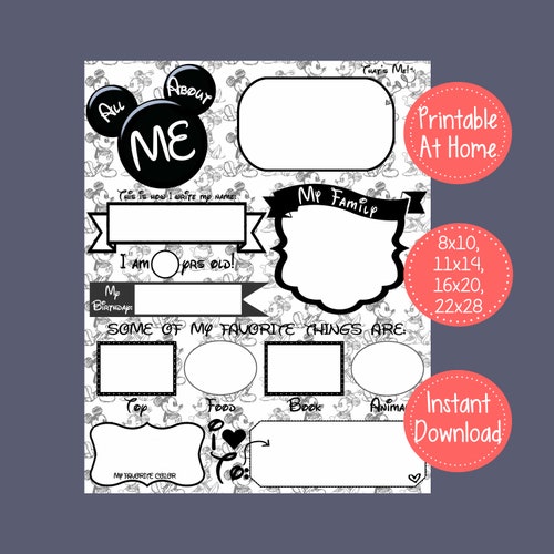 ALL ABOUT ME Mickey Themed Printable in 8x10 11x14 16x20 - Etsy