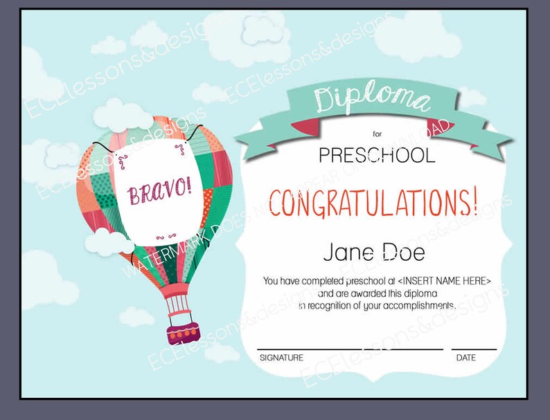 EDITABLE GRADUATION DIPLOMA Certificate Daycare, Preschool ...