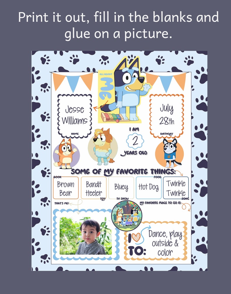 All About Me Blue Dog Themed Printable in 8x10 11x14 - Etsy