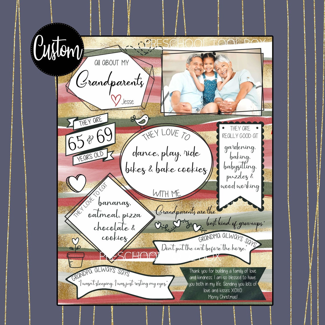 Custom ALL ABOUT ME Grandparent, Grandma, Grandpa, Gigi Themed Poster ...