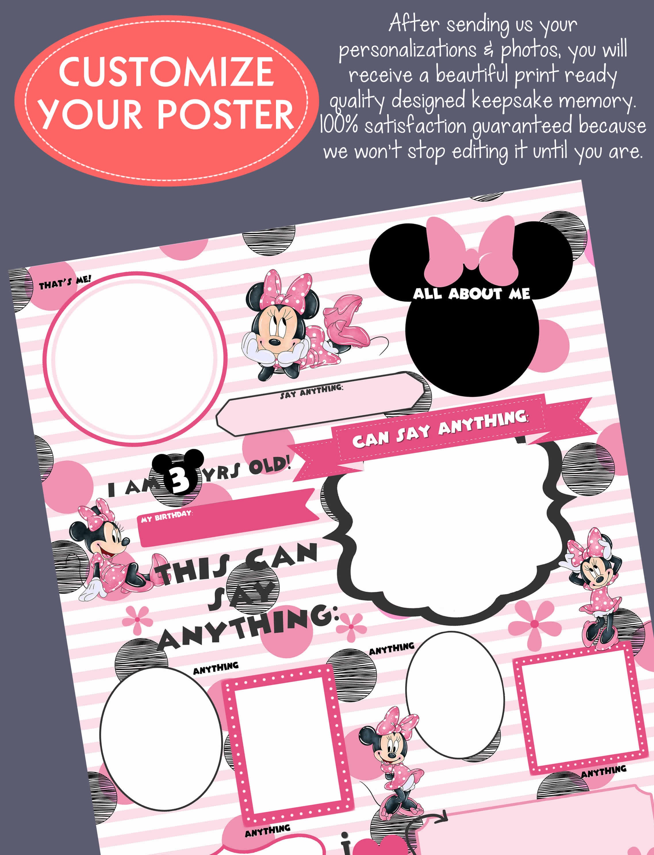 Custom Minnie Mouse All About Me Poster: Student Gift (digital Download ...