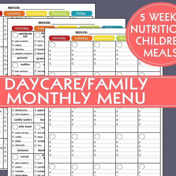 Daycare Menu Template - Etsy