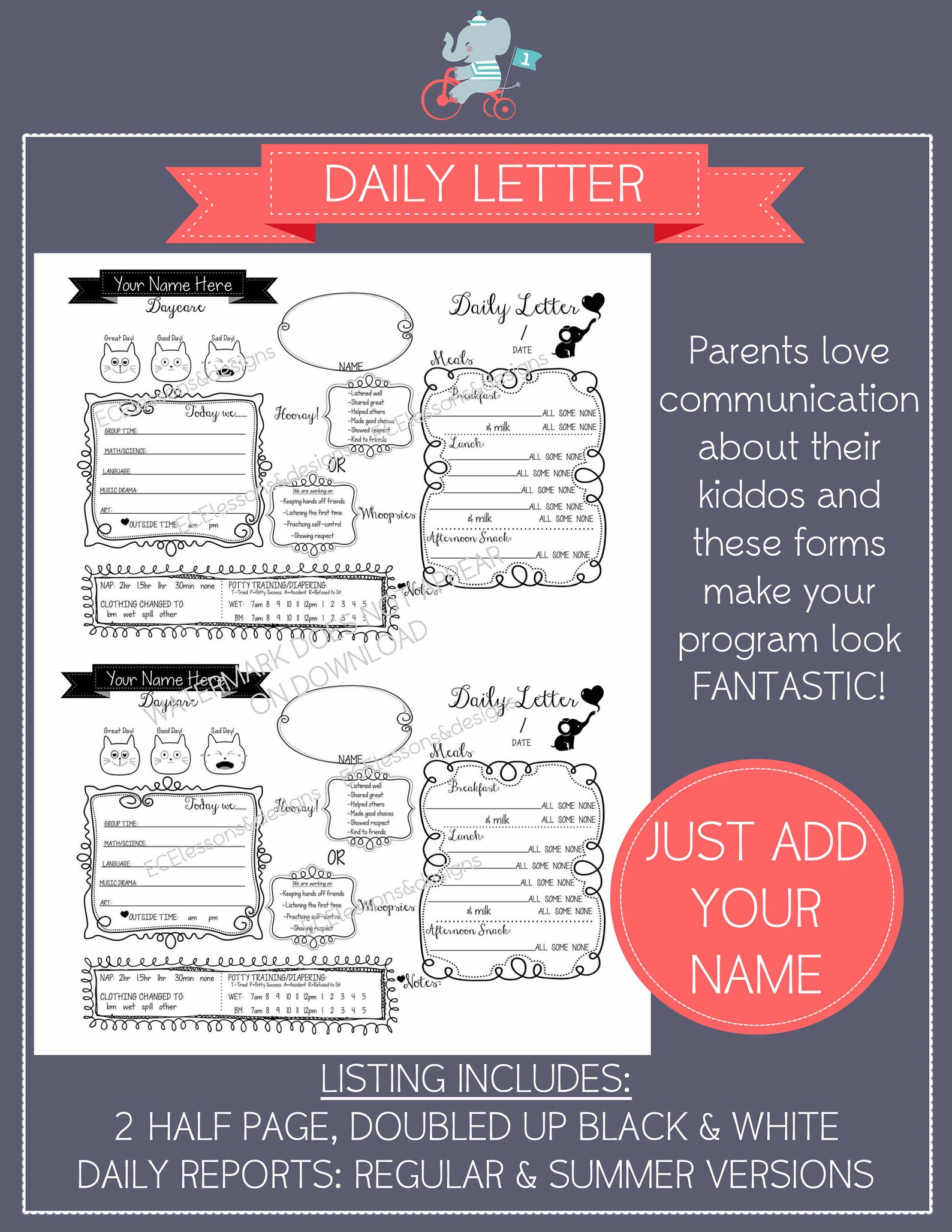 DAILY LETTER/REPORT : Daycare / Preschool / Child Care / Early - Etsy
