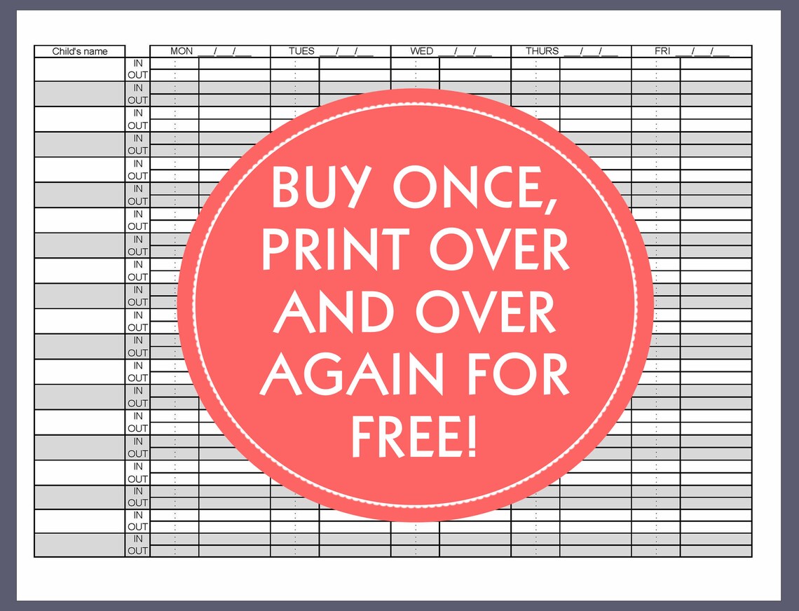 SIGN IN/OUT Editable Required Weekly Logs for Preschool - Etsy