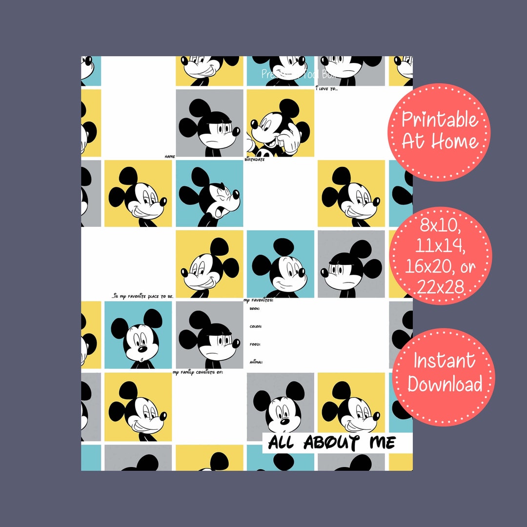 ALL ABOUT ME Mickey Themed -printable in 8x10, 11x14, 16x20, 22x28 ...