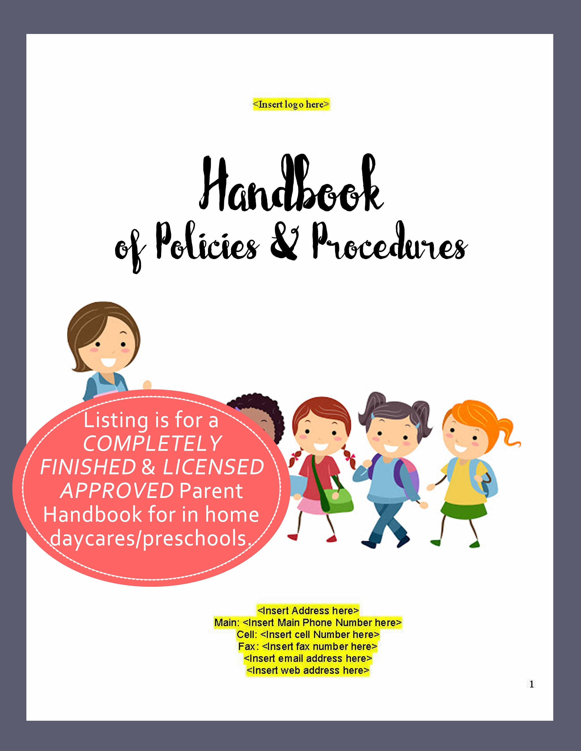 Editable DAYCARE PARENT HANDBOOK Word Doc, Policies & Procedures: in ...