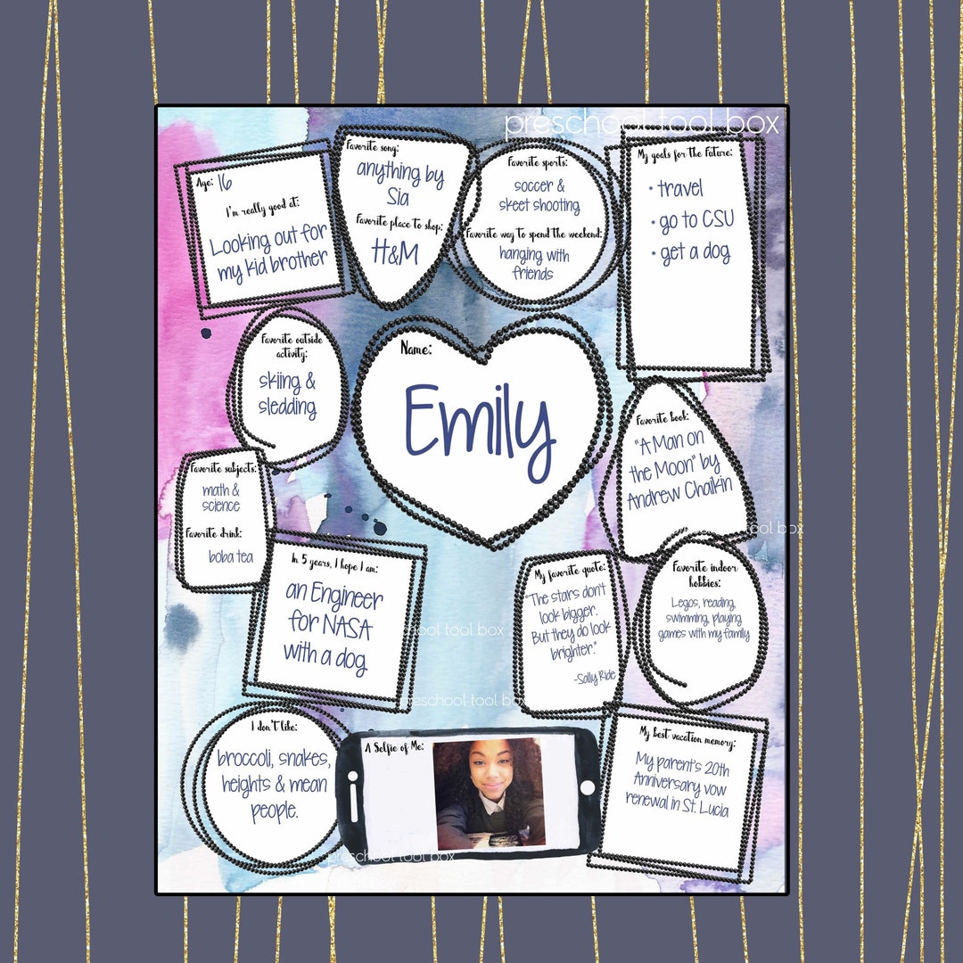 ALL ABOUT ME Watercolor Middle School, High School, Tween, Teen, Adult ...