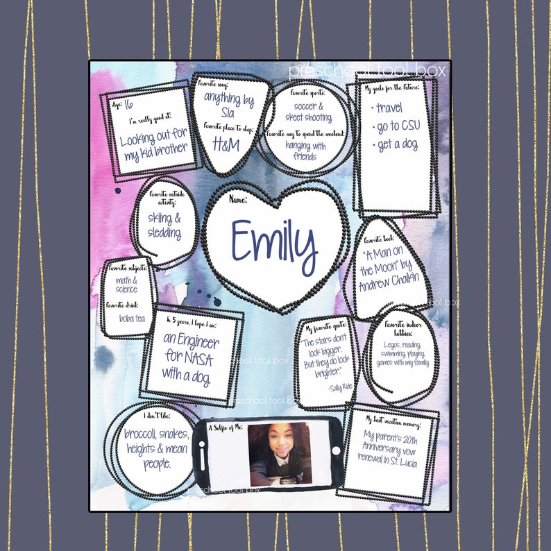 ALL ABOUT ME Watercolor Middle School, High School, Tween, Teen, Adult ...