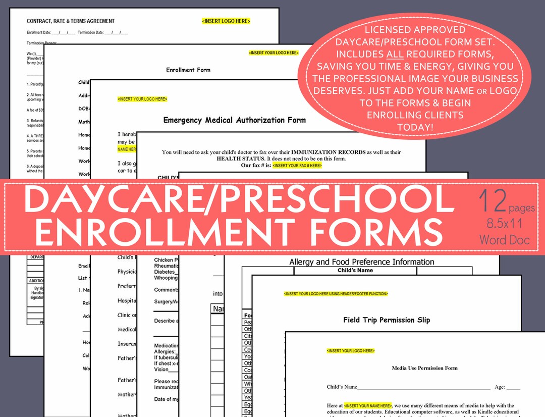 Editable Daycare Enrollment Forms: License Approved (word Doc) - Etsy