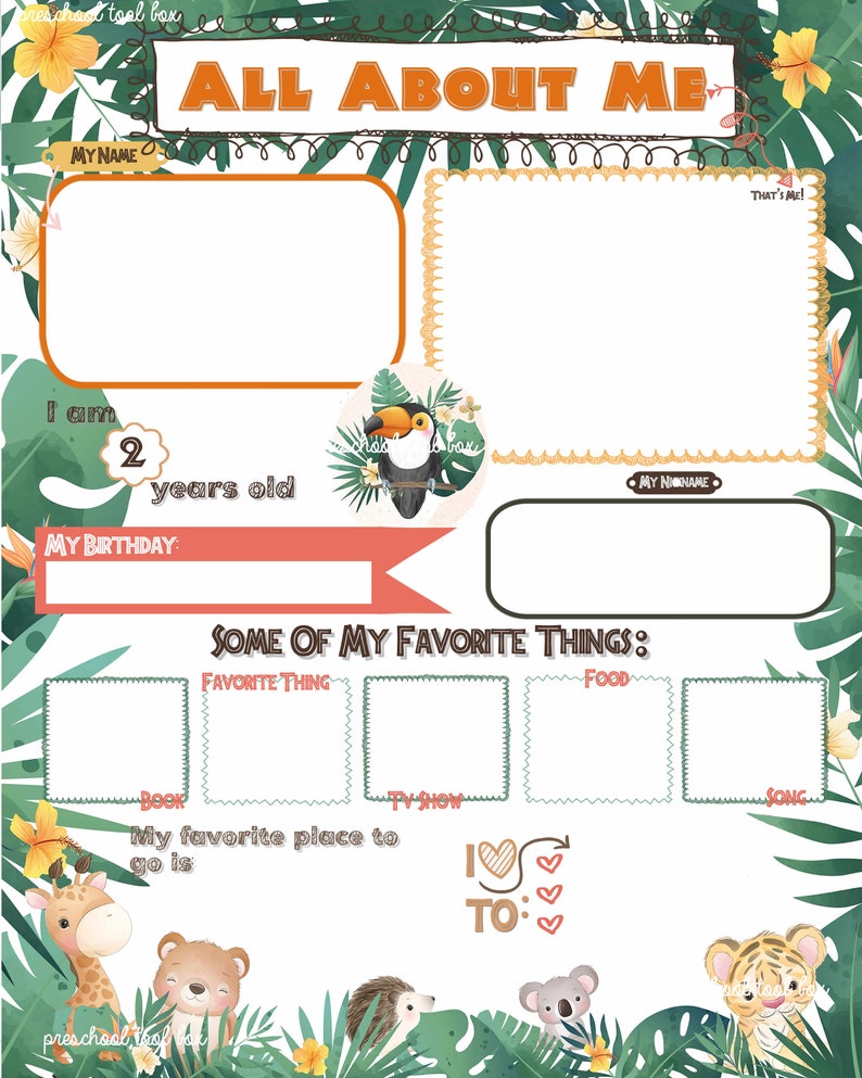 Custom ALL ABOUT ME Safari Themed Poster: 8x10 11x14 16x20 - Etsy