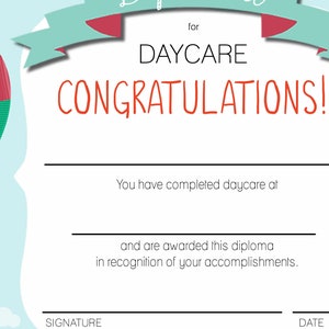 FILL-IN-BLANK Diploma/certificate for Preschool , Daycare ...