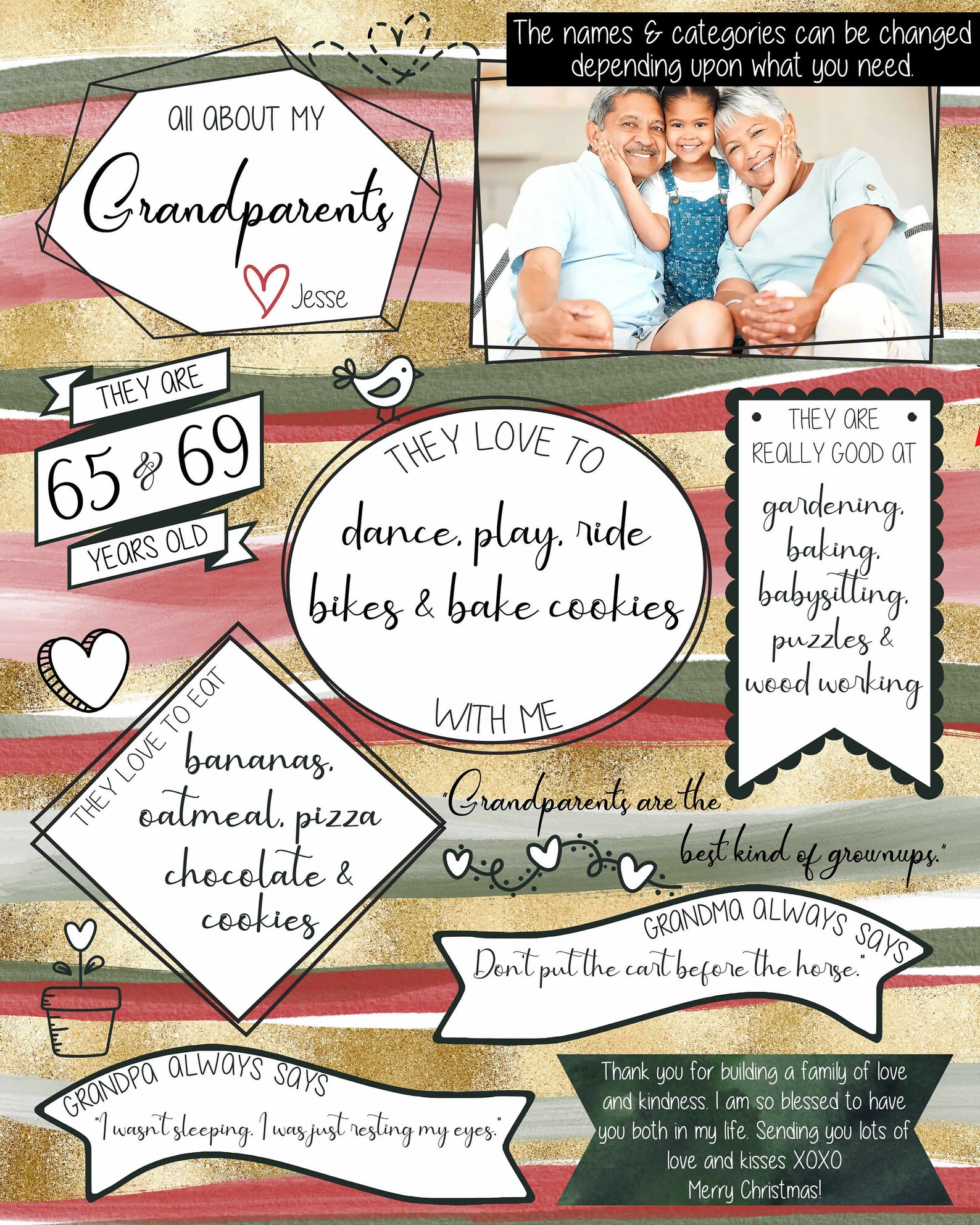 Custom ALL ABOUT ME Grandparent, Grandma, Grandpa, Gigi Themed Poster ...