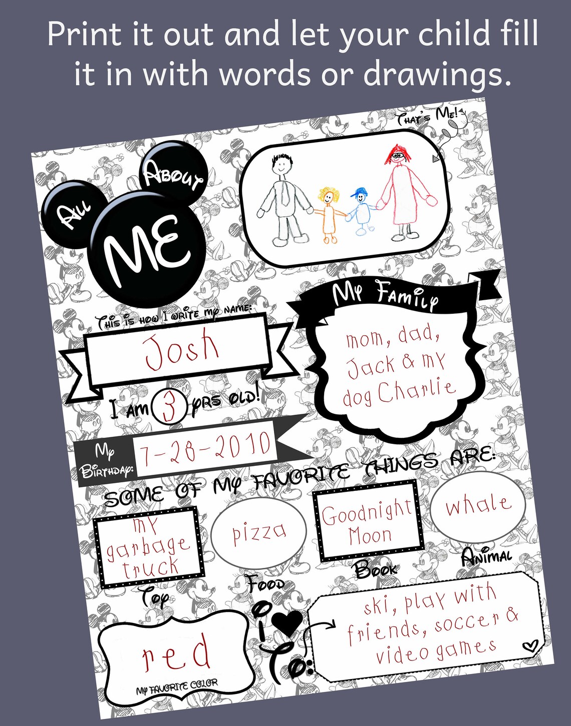 ALL ABOUT ME Mickey Themed - Printable in 8x10, 11x14, 16x20, 22x28 ...
