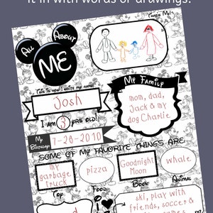 Mickey Mouse All About Me Poster – Keepsake Memory Printable (digital ...