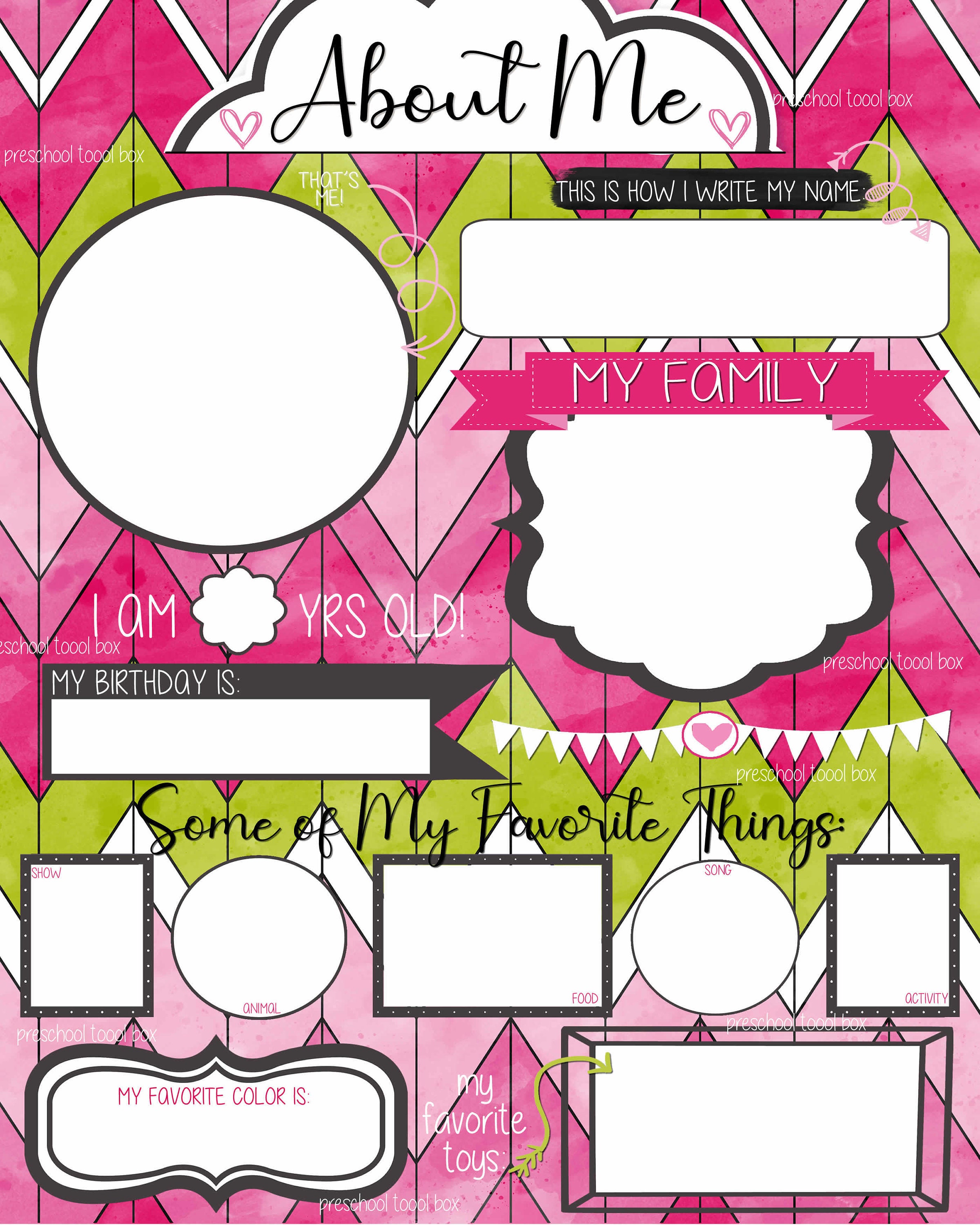 All About Me Poster: Pink & Green Student Birthday Keepsake (digital ...