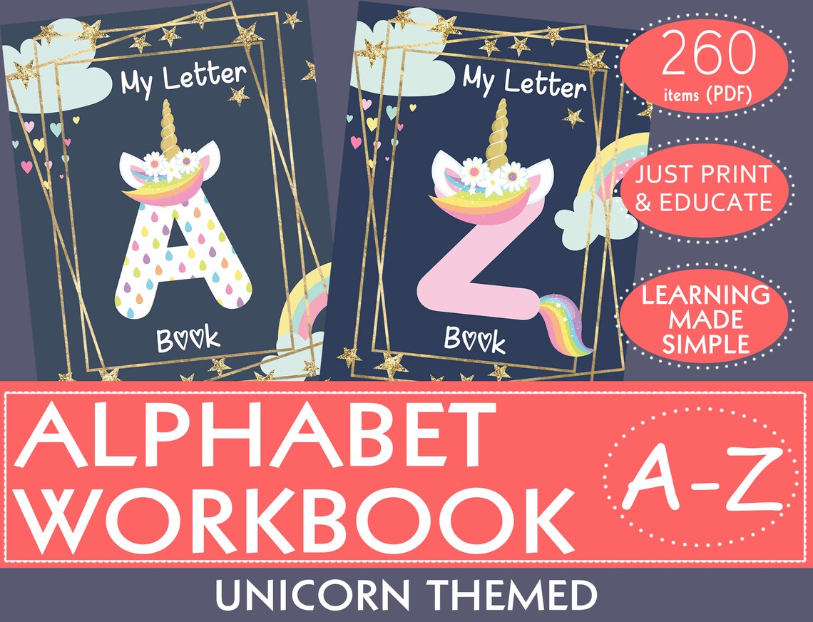 ALPHABET WORKBOOK Unicorn Themed 260 Pdf's of Conceptual - Etsy