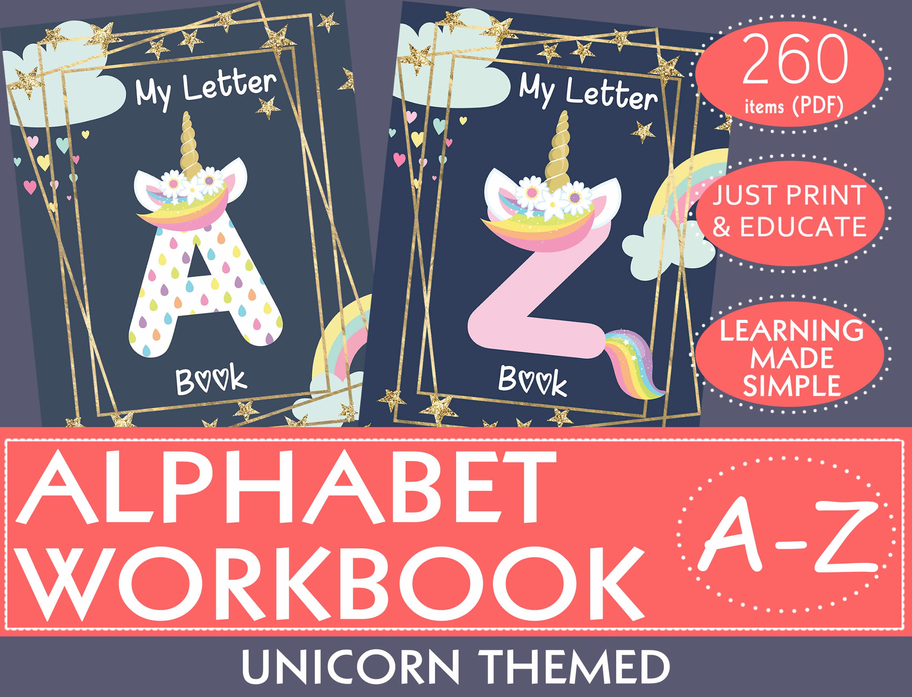 ALPHABET WORKBOOK Unicorn Themed 260 Pdf's of Conceptual - Etsy