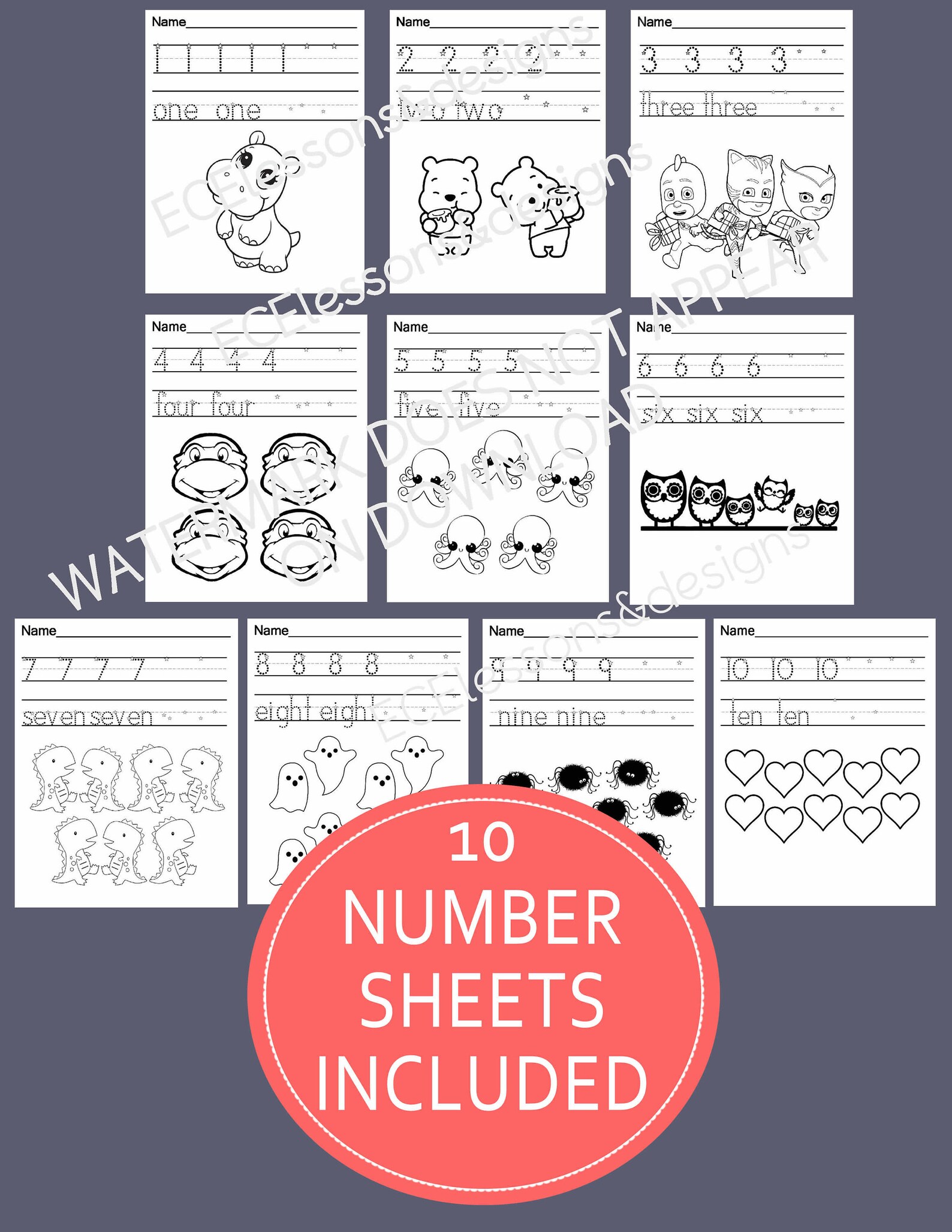 NUMBER HANDWRITING PRACTICE Worksheets: Prek & Kindergarten - Etsy