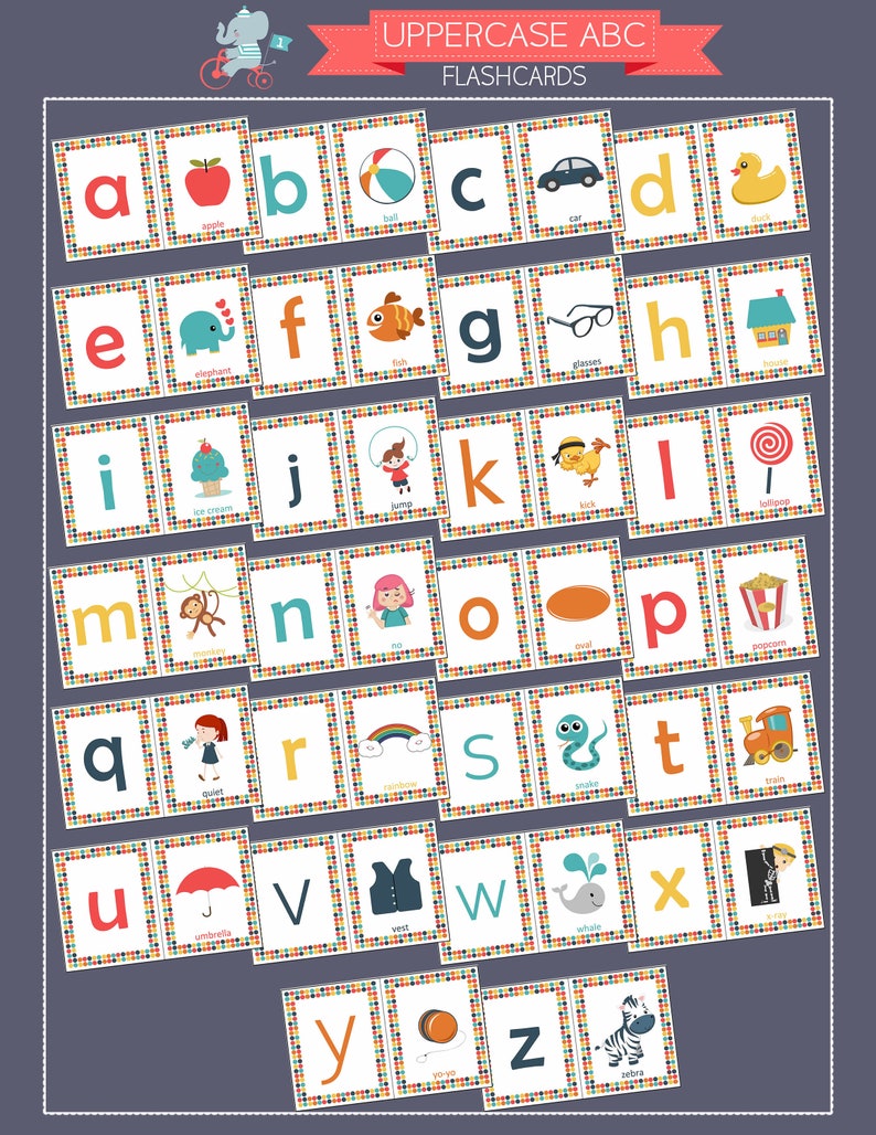 Printable ALPHABET FLASHCARDS ABC flashcards Lowercase | Etsy