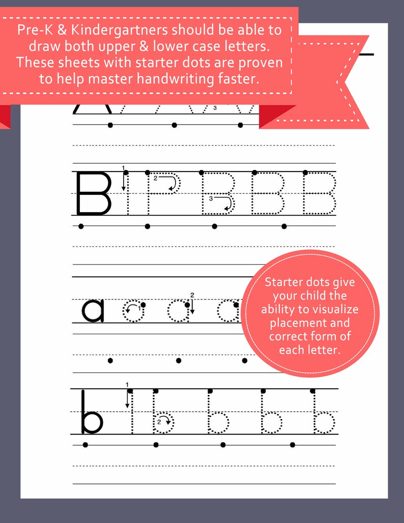 Prek & Kindergarten Handwriting/tracer Starter Dot Alphabet - Etsy