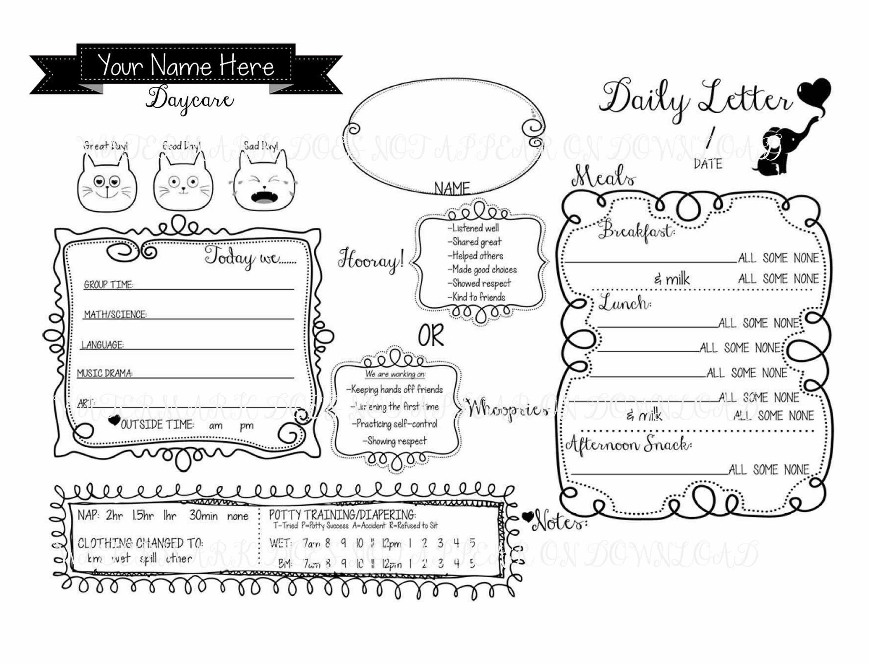 DAILY LETTER/REPORT : Daycare / Preschool / Child Care / Early - Etsy