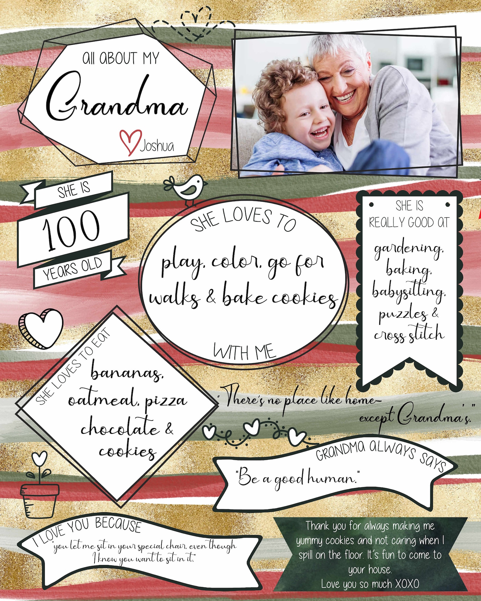 Custom ALL ABOUT ME Grandparent, Grandma, Grandpa, Gigi Themed Poster ...