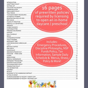 Editable DAYCARE PARENT HANDBOOK Word Doc, Policies & Procedures: in ...