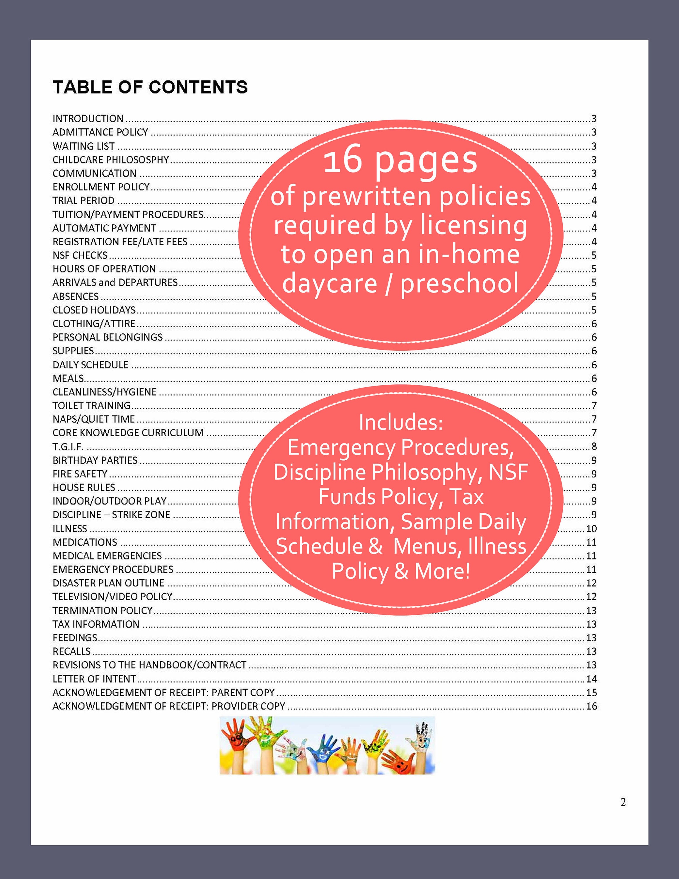 Editable DAYCARE PARENT HANDBOOK Word Doc Policies & - Etsy