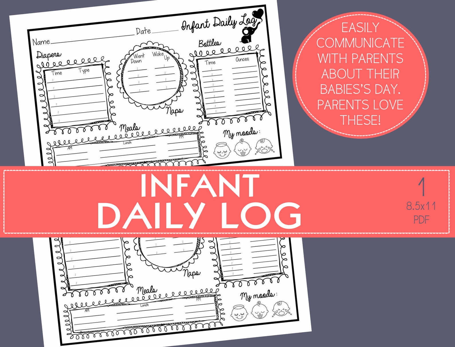 Infant Daily Log: Daycare Baby Tracker (PDF Download) - Etsy