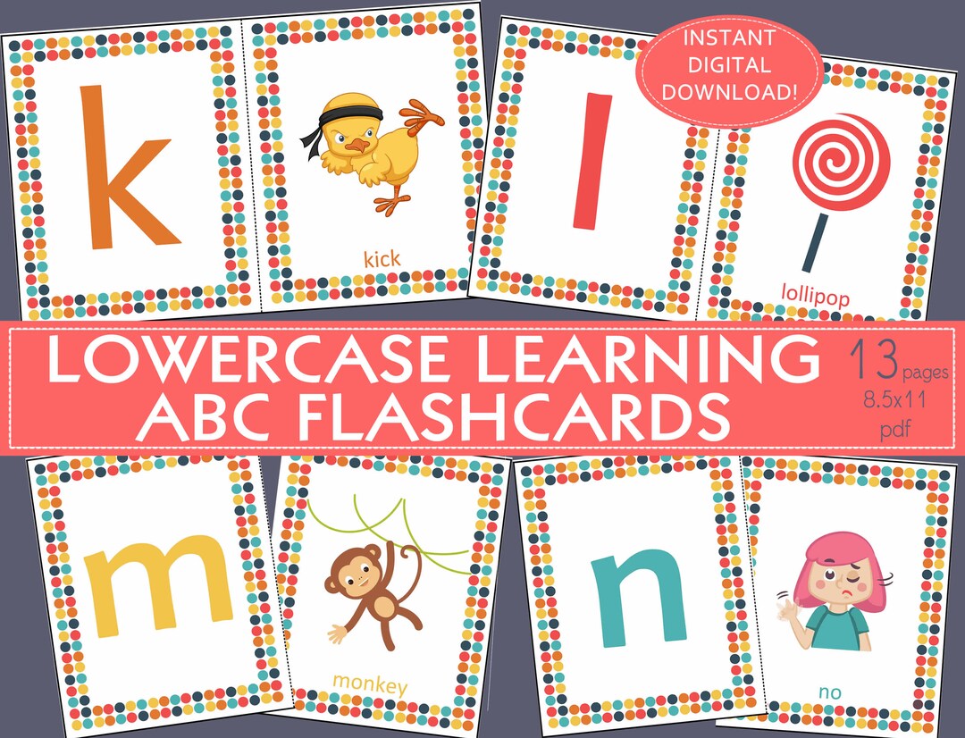 Printable ALPHABET FLASHCARDS, ABC Flashcards, Lowercase, Double Sided ...