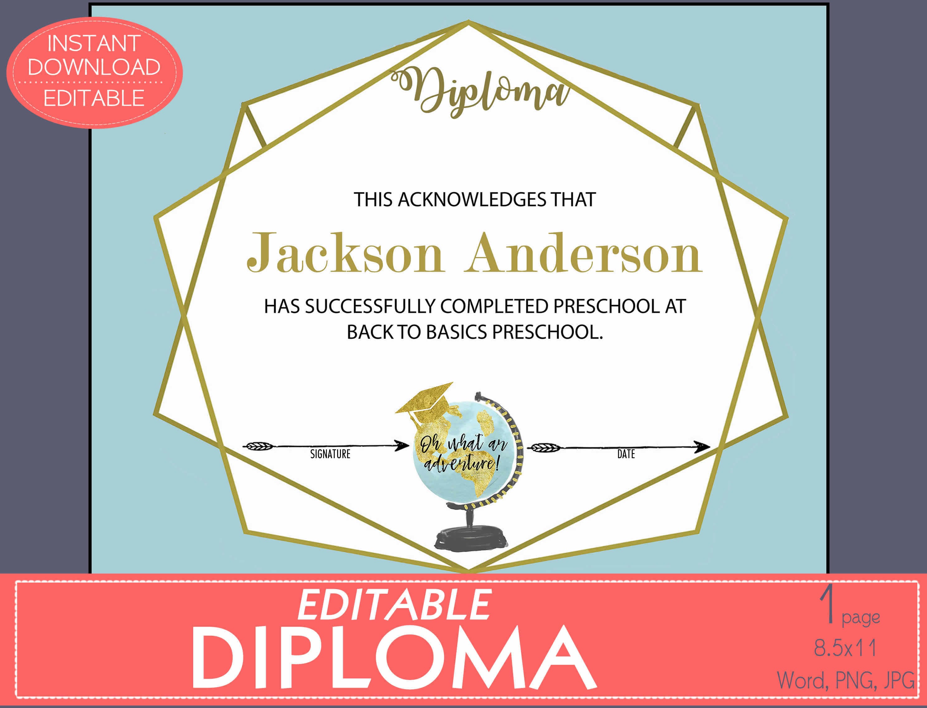 Editable Preschool Diploma Template (instant Download) - Etsy Australia