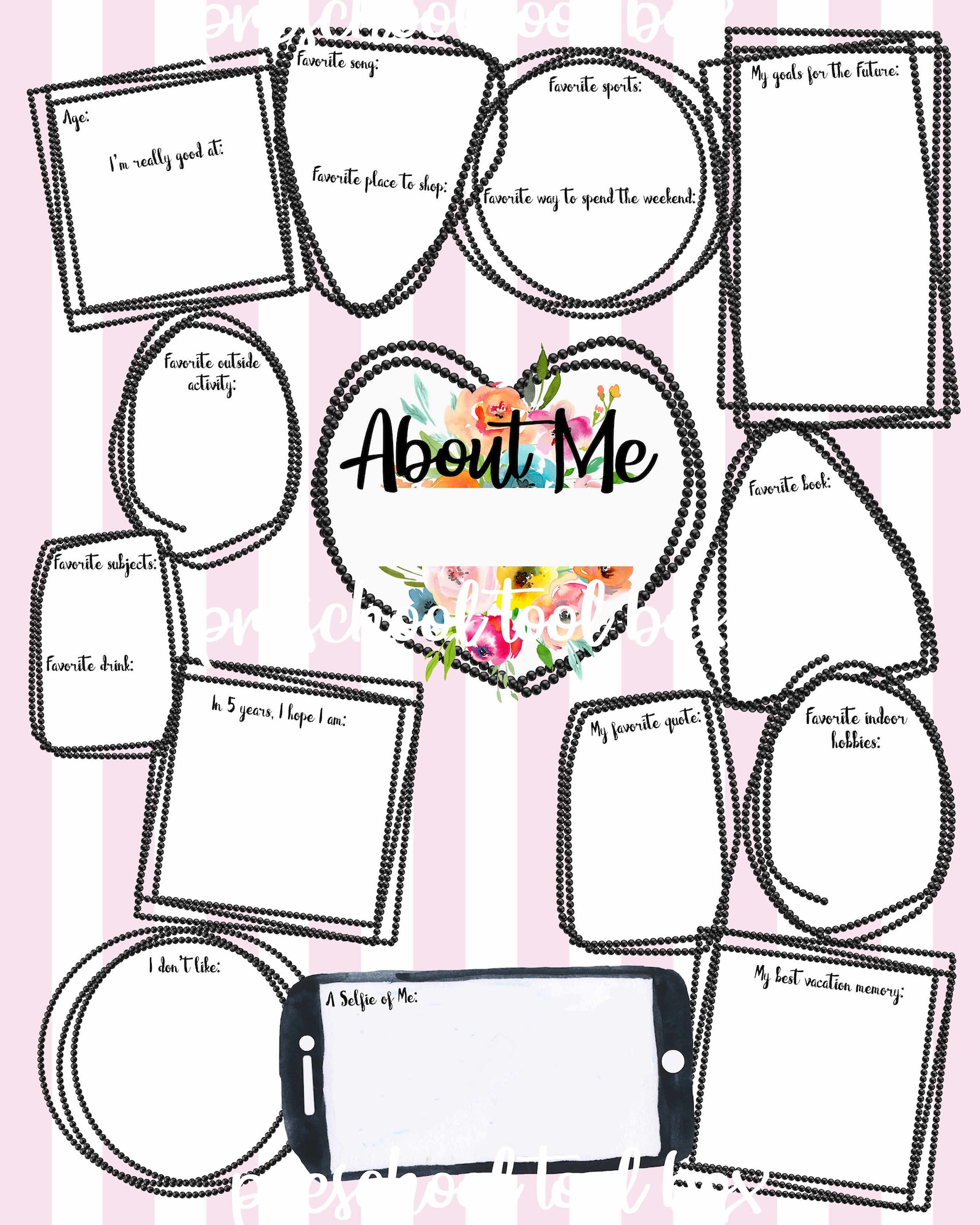 ALL ABOUT ME Poster: Pink Stripes Middle School, High School, Tween ...