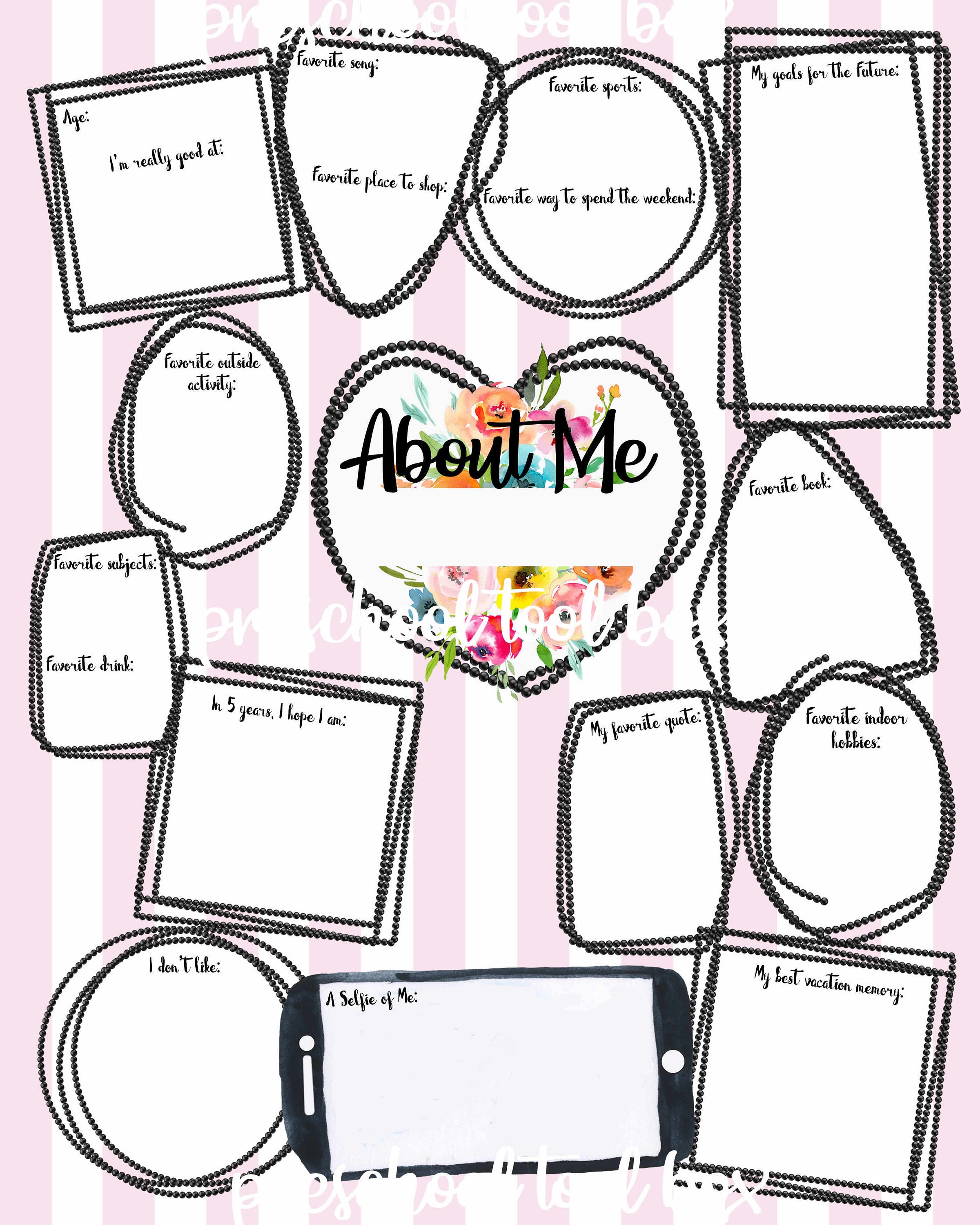 ALL ABOUT ME Poster: Pink Stripes Middle School, High School, Tween ...