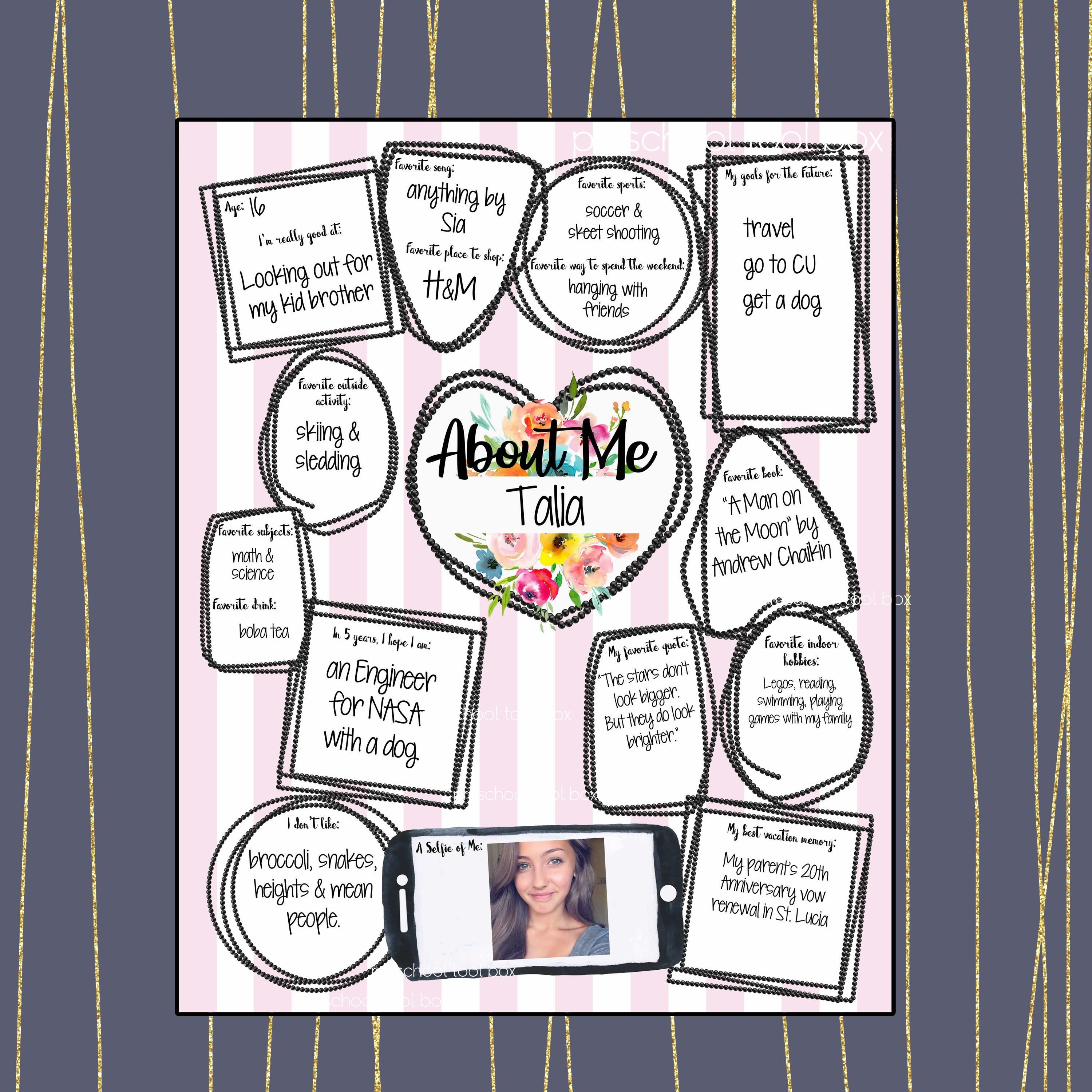 ALL ABOUT ME Poster: Pink Stripes Middle School, High School, Tween ...